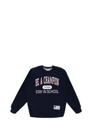 Supreme Champion Stay In School Crewneck Sweatshirt - Navy Blue
