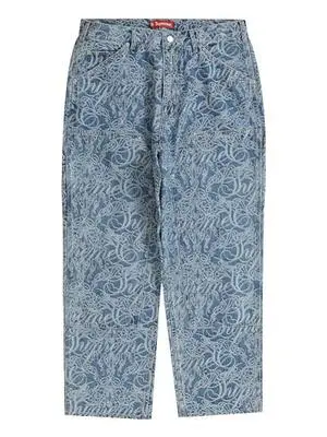 Supreme Script Jacquard Double Knee Denim Painter Pant - Washed Blue