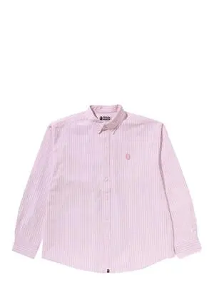 A BATHING APE Ape Head One Point Logo Stripes Shirt - Pink