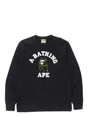 A BATHING APE 1st Camo College Long Sleeve Tee Shirt Green/black