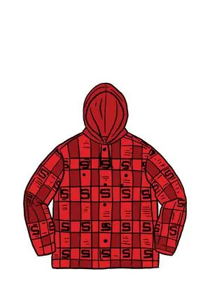 Supreme Hooded Plaid Shirt - Red