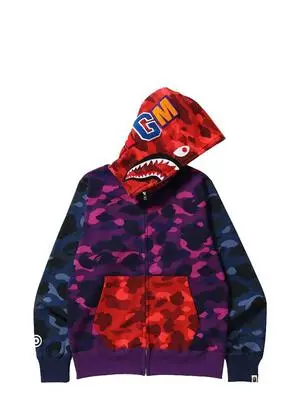 A BATHING APE Camo Crazy Shark Full Zip Hoodie Multicolor