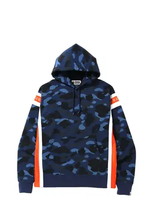 A BATHING APE Camo Logo Tape Pullover Hoodie - Blue
