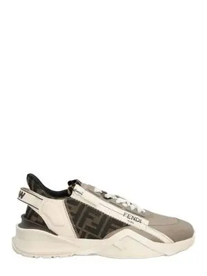 Fendi Flow Leather Jacquard Sneakers - Beige