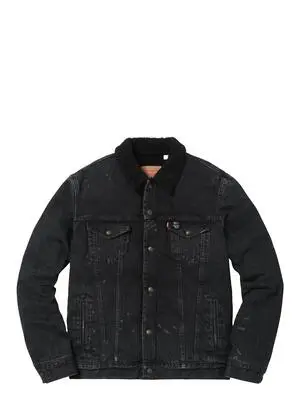 Supreme Levi's Bleached Sherpa Trucker Jacket - Black