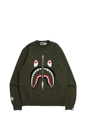 BAPE Patched Shark Crewneck Sweatshirt - Olivedrab Green