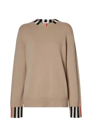 Burberry Icon Stripe Cashmere Knit Sweatshirt - Archive Beige