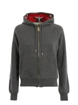 Burberry Hooded Zip-up Sweatshirt - Grey Red