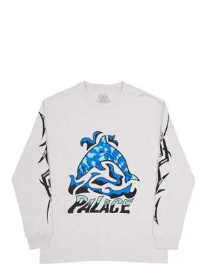 PALACE Sketchy Dolphin Longsleeve Grey Marl/blue/black