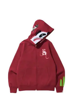A BATHING APE Full Zip Panda Hoodie Red White
