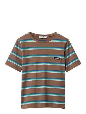 Miu Miu Miu Miu Stripe Jersey Tee F03sn Tabacco Blu