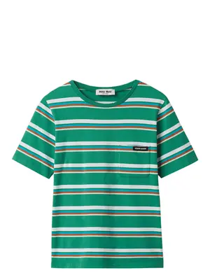 Miu Miu Miu Miu Stripe Jersey Tee F0f67 Verde Bianc