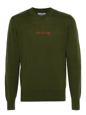Versace Embroidered-logo Wool Jumper - Green