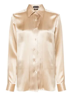 TOM FORD Pintuck-detail Silk Shirt - Neutrals