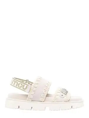 Mou Crochet-trim Logo Plaque Sandals - Grey