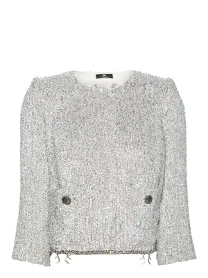 Elisabetta Franchi Tweed Cropped Jacket - Silver