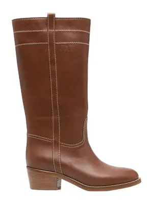FAY 70mm Leather Boots - Brown