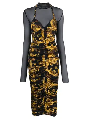 VERSACE Versace Jeans Couture Barocco-Print Ruched Midi Dress