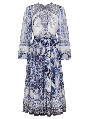 Dolce & Gabbana Majolica-print Silk Midi Dress - Blue