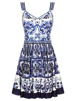 Dolce & Gabbana Majolica-print Bustier Minidress - Blue