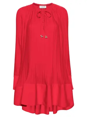LANVIN Plissé-effect Crepe Minidress - Red