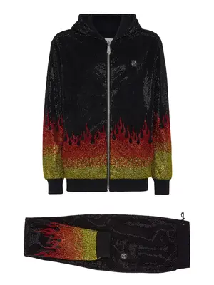 Philipp Plein Crystals Flame Hooded Tracksuit Set - Black