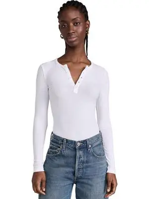 FAVORITE DAUGHTER The Henley Ribbed Long Sleeve Tee - White