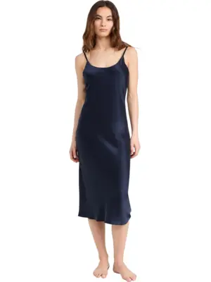Lunya Washable Silk Bias Slip Dress - Deep Blue
