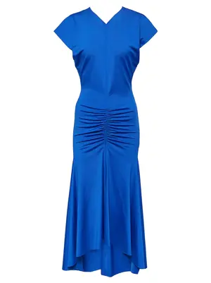 Victoria Beckham Ruched Jersey Midi Dress - Blue