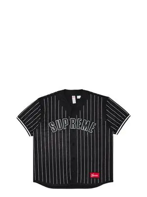 Supreme Rhinestone Stripe Baseball Jersey - Black