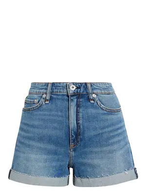 Rag & Bone Nina Frayed Denim Shorts - Mid Denim