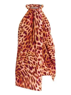 Stella McCartney Asymmetric Leopard-print Halterneck Top - Peach