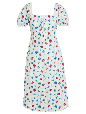 HVN Nadia Printed Cotton-blend Poplin Dress - Light Blue