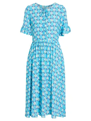HVN HVN Willow Gathered Printed Crepe Dress