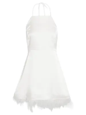 HVN Reece Feather-embellished Satin Mini Dress - White