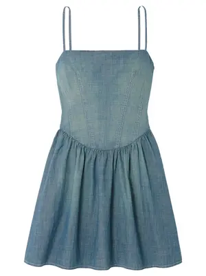 RE/DONE Net Sustain + Pamela Anderson Organic Cotton-chambray Mini Dress - Blue