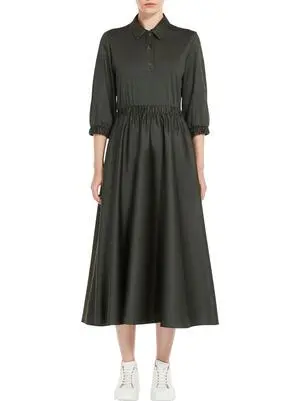 Max Mara Maggie Mixed Media Midi Shirtdress - Dark Green