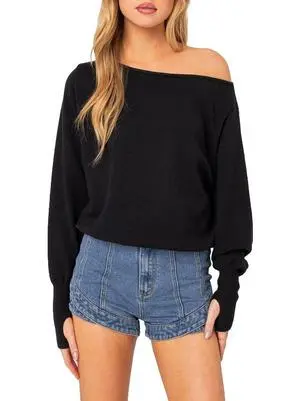 EDIKTED Oversized Off The Shoulder Sweater - Black