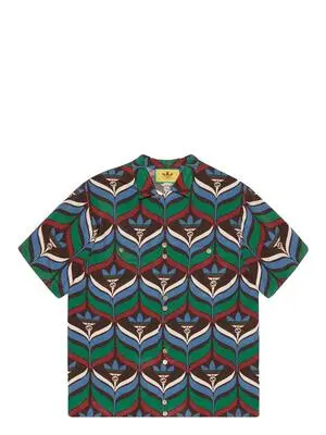 Gucci X Adidas Trefoil Print Bowling Shirt - Brown/green