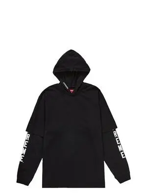 Supreme Layered Hooded Long Sleeve Top - Black