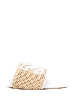 Casadei Portofino Woven-raffia Slides - White