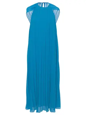 SEMICOUTURE Draped-shoulder Pleated Dress - Blue