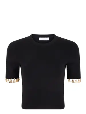 Rabanne Charm-trim Cropped T-shirt - Black
