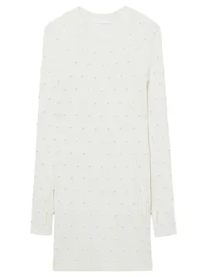 Helmut Lang Bead-embellished Ribbed-knit Dress - White