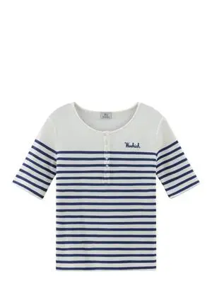 Woolrich Logo-embroidered Striped T-shirt - Blue