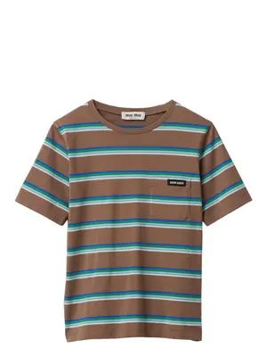 Miu Miu Logo-patch Striped T-shirt - Brown