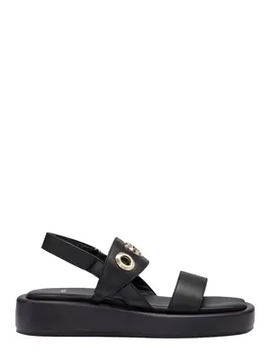 BOSS Eyelet-embellished Leather Sandals - Black