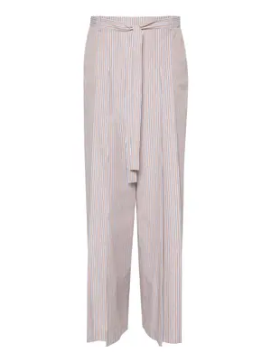 Alberta Ferretti Striped Pleated Wide Leg Trousers - Neutrals