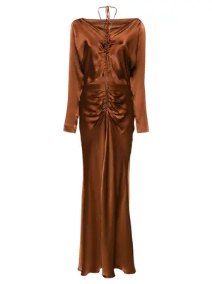 Alberta Ferretti Cut-out Satin Midi Dress - Brown