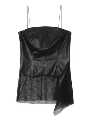 Helmut Lang Sheer Panelled Leather Top - Black